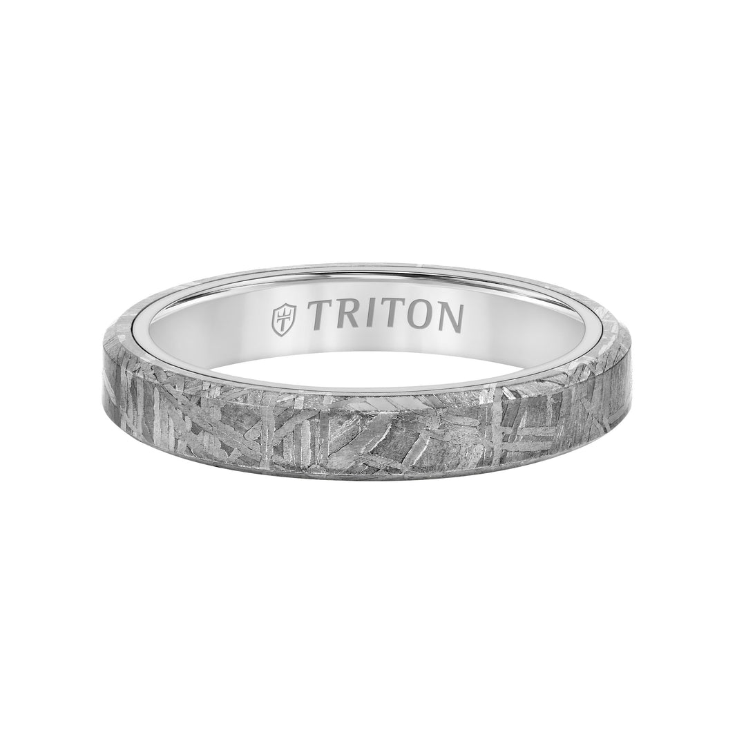 4MM Tungsten Carbide Ring - Meteorite Flat Profile with Bevel Edge ...