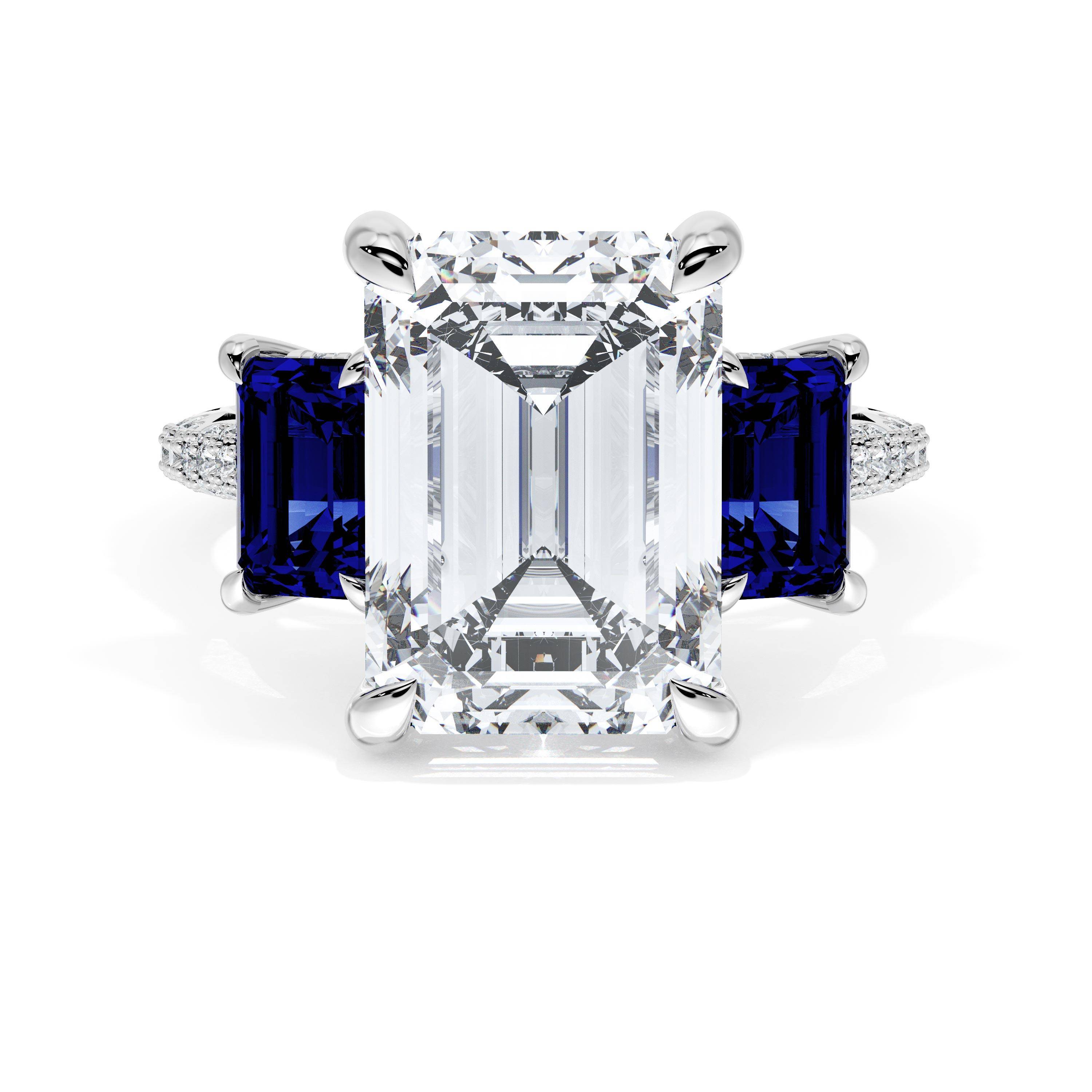 Emerald 3-Stone Engagement Ring in Blue Sapphire – Mervis Diamond Importers